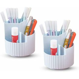 Hiasdfls - Tisch-Organizer, Desktop-Stifthalter, 360 ° drehbarer Stifthalter, 2-teiliger runder Stifthalter, Stifthalter, weiß (12 11 cm)