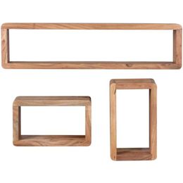 FineBuy Design Wandregal 3er Set Massiv Holzregale Landhausstil, Rustikales Wandregal-Set Holz, Hängeregal Viereckig Echtholz, Wand-Regale, Hängend Würfel,