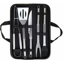 Edelstahl-Grillutensilien-Set mit Tragetasche, professionelles BBQ-Zubehör, BBQ-Grill-Werkzeug-Set, perfektes Geschenk für Männer (5 Stück) HIASDFLS