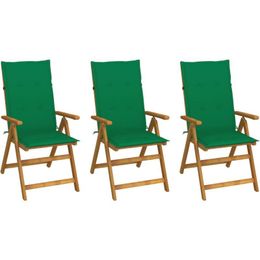 MAISONCHIC - 3 Stk. Klappbare Gartenstühle, Gartensessel, Gartenmöbel, Liegestühle mit Auflagen Massivholz Akazie LLOAQ603659
