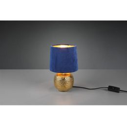 Sophia Nachttischlampe aus goldfarbener Keramik und Lampenschirm aus blauem Samt, Trio-Beleuchtung
