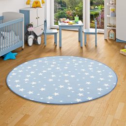 Snapstyle - Kinder Spiel Teppich Sterne Blau Rund - 133 cm Rund