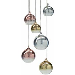 Beliani Hängelampe Halbdurchsichtig Messing Kupfer Silber Glasschirme Eisen 6 Leuchte Modernes Design Wohnaccessoires Wohnzimmer - Bunt