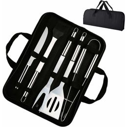 5-teiliges BBQ-Werkzeug-Set, BBQ-Utensilien-Kit, Edelstahl-BBQ-Werkzeuge, tragbare BBQ-Utensilien – BBQ-Werkzeug-Set für Outdoor/Camping/Garten