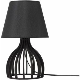 Beliani Tischlampe Schwarz Holz 36 cm Stoffschirm Lampenfuß in Gitteroptik Kabel mit Schalter Landhausstil - Schwarz