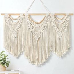 Makramee-Wandbehang, groß, Boho-Chic, gewebter Wandteppich, Blattquaste, Kunstbaumwollseil, böhmische Makramee-Wanddekoration für Schlafzimmer,