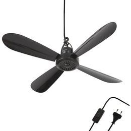 Bestlivings - Mobiler Deckenventilator Schwarz ( 5m xxl Kabel ) mit Stecker und Schalter, 220V-240V / 5 Watt, Ø40 cm Decken Ventilator mit Aufhänger