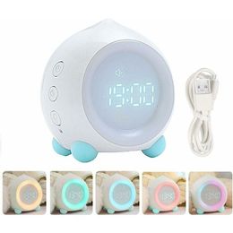 Beleuchteter Wecker Kinder LED Digital Nachtlicht Smart USB Musik Kalender Kind Mädchen Junge Baby Geschenk Kultivieren zum Einschlafen Wecker Weiß