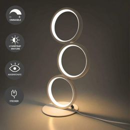 Led Tischlampe Dimmbar Nachttischlampe Touch Modern Design Tischleuchte Metall Deko Ring Schreibtischlampe Kreis Aluminium Leselampe für Wohnzimmer