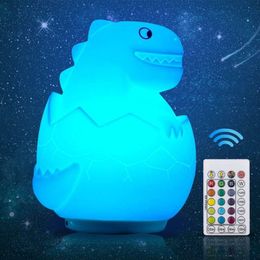Hiasdfls - Kinder-Nachtlicht, LED-Dinosaurier-Nachtlicht, Silikon-Dinosaurier-Lampe, Netzstecker mit 16 Farben, wiederaufladbares Fernlicht für