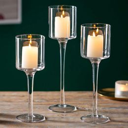3 Stück Kerzenhalter aus Glas, Kerzenhalter für Stumpenkerzen, klare Teelichter, moderner Kandelaber-Teelichthalter für Tischdekoration, Wohnzimmer,