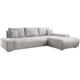 Juskys Sofa Iseo Rechts mit Schlaffunktion - Stoff Couch l Form für Wohnzimmer, bequem, ausziehbar - Schlafsofa Ecksofa Eckcouch Schlafcouch Hellgrau