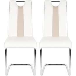 Haloyo - 2 tlg Esszimmerstühle Set Freischwinger Stühle Schwingstuhl Hochlehner Esszimmer weiß und Beige