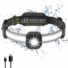 Hiasdfls - Wiederaufladbare LED-Frontlampe, leistungsstarke Frontbrenner wasserdicht mit, einstellbaren Fischereifrontlampen, Camping, Wandern,