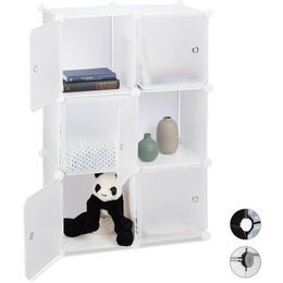 Relaxdays Regalsystem mit 6 Türen, DIY, Cubes, Grifföffnungen, Raumteiler, Badregal, Kunststoff, HBT: 98x66x32 cm, weiß