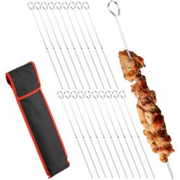 Relaxdays - Grillspieße Edelstahl, 20er Set Schaschlik-Spieße, mit Tasche, Fleisch & Gemüse, 31 cm, Metallspieße, silber