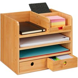 Relaxdays - Schreibtisch Organizer, 2 Schubladen, 5 Fächer, HxBxT: 26,5 x 33 x 24 cm, Bambus-Organizer fürs Büro, natur