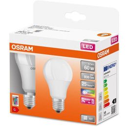 Osram - led Lampe ersetzt 60W E27 Birne - A60 in Weiß 9,7W 806lm 2700K dimmbar 2er Pack - white