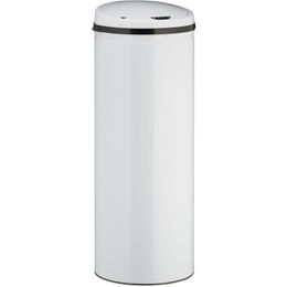 Sensor Mülleimer 50l, runder Edelstahl Abfalleimer, elektrischer Deckel, Automatik groß, HxD: 80 x 30 cm, weiß - Relaxdays