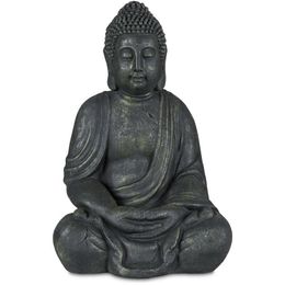Relaxdays - Buddha Figur sitzend, xl 70 cm, Gartenfigur, Vintage Dekofigur Wohnzimmer, wetterfest, frostsicher, anthrazit