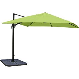 Gastronomie-Ampelschirm HHG 980, Sonnenschirm, 3x3m (Ø4,24m) Polyester/Alu 23kg grün mit Ständer - green