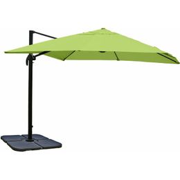 Neuwertig] Gastronomie-Ampelschirm HHG 980, Sonnenschirm, 3x3m (Ø4,24m) Polyester/Alu 23kg grün mit Ständer, drehbar - green