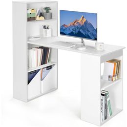 Costway Schreibtisch mit Bücherregal, Computertisch mit 6 Regalen, PC-Tisch mit Regal rechts oder Links, Bürotisch, Arbeitstisch für Zuhause, Büro und