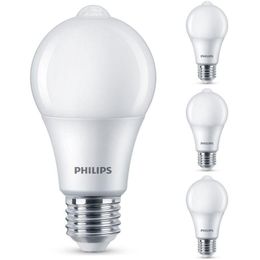Led Lampe mit Bewegunsmelder ersetzt 60W, E27 Standardform A60, warmweiß, 806 Lumen, nicht dimmbar, 4er Pack - white - Philips
