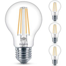Led Lampe ersetzt 60W, E27 Standardform A60, klar, warmweiß, 806 Lumen, nicht dimmbar, 4er Pack - transparent - Philips