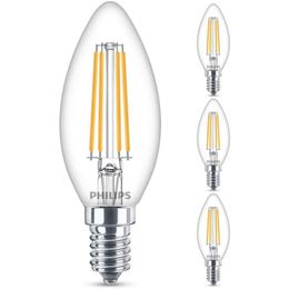 Philips LED Lampe ersetzt 60W, E14 Kerzenform B35, klar, warmweiß, 806 Lumen, nicht dimmbar, 4er Pack - transparent