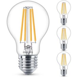 Philips LED Lampe ersetzt 100W, E27 Standardform A60, klar, warmweiß, 1521 Lumen, nicht dimmbar, 4er Pack - transparent