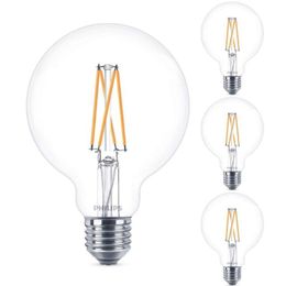 Led Lampe ersetzt 60 w, E27 Globe G93, klar, warmweiß, 810 Lumen, dimmbar, 4er Pack - transparent - Philips