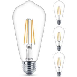 Led Lampe ersetzt 60W, E27 Edisonform ST64, klar, warmweiß, 806 Lumen, nicht dimmbar, 4er Pack - transparent - Philips