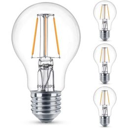 Led Lampe ersetzt 40W, E27 Standardform A60, klar, warmweiß, 470 Lumen, nicht dimmbar, 4er Pack - transparent - Philips