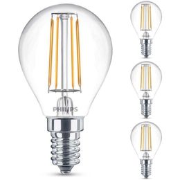Philips - led Lampe ersetzt 40W, E14 Tropfen P45, klar, warmweiß, 470 Lumen, nicht dimmbar, 4er Pack - transparent