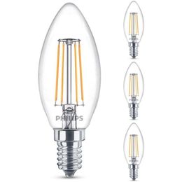 Philips - led Lampe ersetzt 40W, E14 Kerze B35, klar, warmweiß, 470 Lumen, nicht dimmbar, 4er Pack - transparent