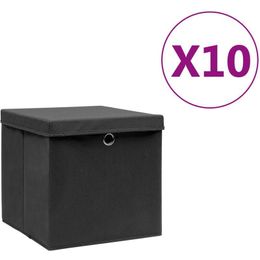 LONGZIMING Aufbewahrungsboxen mit Deckeln 10 Stk. 28x28x28 cm Schwarz
