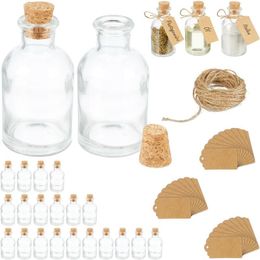 Dekogläser 25er Set, Glasflaschen mit Korken, 60 ml, zum Befüllen mit Deko, Gewürzgläser, transparent/natur - Relaxdays