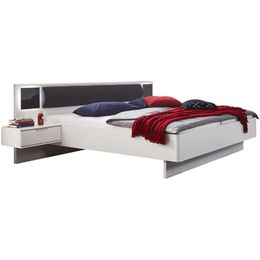Lomadox Doppelbett 180cm mit Nachtschränken, Beleuchtung und Polsterkopfteil, weiß und graphit, VIESTE-43 - weiß