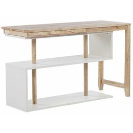 Beliani Schreibtischkombination Heller Holzfarbton / Weiß Gummibaumholz MDF-Platte mit Regal Modular 120x45 cm Regal Eckschreibtisch - Heller Holzfarbton