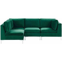Beliani Modulares Ecksofa rechtsseitig Grün Polsterbezug aus Samtstoff 4-Sitzer mit Metallgestell Silber Wohnzimmer Salon Möbel - Grün