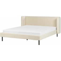 Beliani Bett Beige Samtstoff mit Lattenrost 160 x 200 cm Schwarze Beine Hohes Ohrensessel-Kopfteil Retro Klassisch Bettrahmen Doppelbett Schlafzimmer - Beige