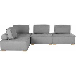 Beliani - Modulares Ecksofa Grau Polsterbezug 300 x 200 cm Gesteppt 4-Sitzer Wohnlandschaft L-Form aus Verschiedenen Elementen mit Kissen Modern