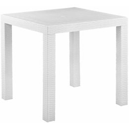 Beliani - Gartentisch Weiß 80 x 80 cm aus Kunststoff Rattanoptik für 4 Personen Quadratisch Balkon / Terrasse / Gartenzubehör Outdoormöbel Modern