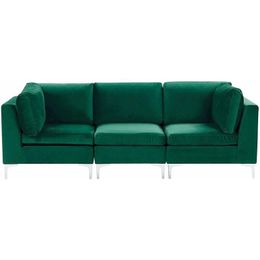 Beliani - Sofa Grün Polsterbezug aus Samtstoff 3-Sitzer Modulsofa mit Metallgestell Wohnzimmermöbel Modern Wohnzimmer Salon Wohnecke Sitzecke - Grün