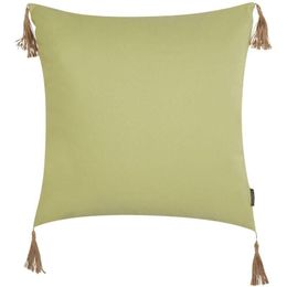 Beliani Dekokissen Olivgrün mit Quasten 45 x 45 cm Quadratisch Abnehmbarer Bezug für Wohnzimmer Schlafzimmer Sofa Sessel Bett - Grün