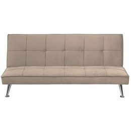 Beliani - Sofa Beige Polsterbezug 3-Sitzer Schalffunktion Minimalistisch Wohnzimmer - Silber
