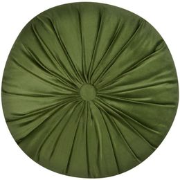 Beliani - Dekokissen Grün Samt Bezug mit Füllung Plissee Knopf in der Mitte Einfarbig Rund ⌀ 38 cm Modern Luxuriös Sofakissen Wohnzimmer Schlafzimmer