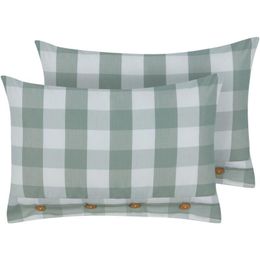 Beliani - Dekokissen 2er Set Mintgrün / Weiß Karomuster 40 x 60 cm Rechteckig mit Knöpfen für Wohnzimmer Schlafzimmer Sofa Sessel Bett - Grün