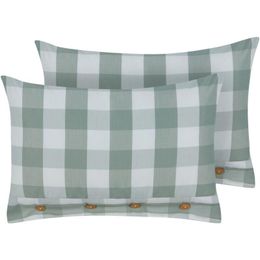 Beliani Dekokissen 2er Set Mintgrün / Weiß Karomuster 40 x 60 cm Rechteckig mit Knöpfen für Wohnzimmer Schlafzimmer Sofa Sessel Bett